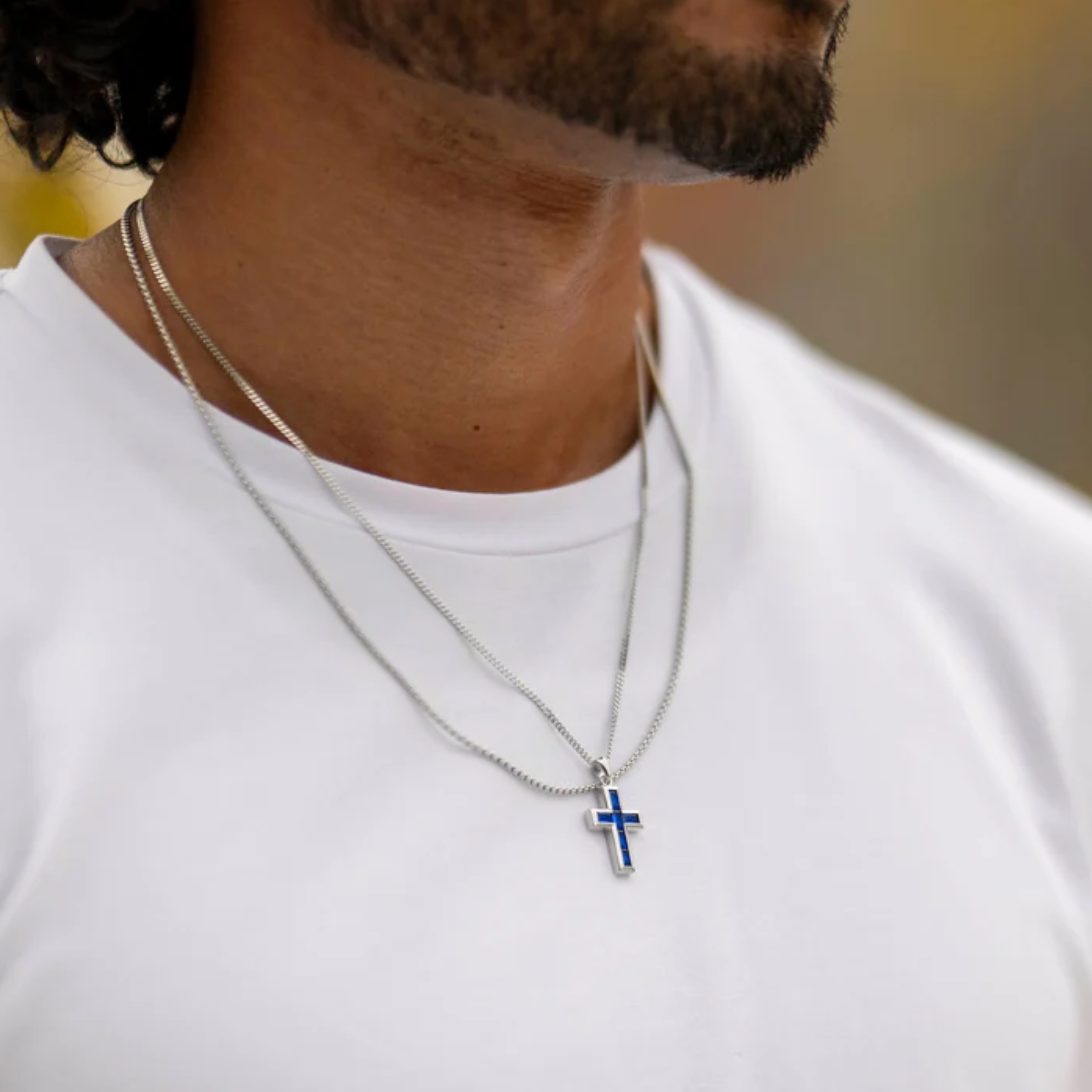 Sapphire Blue Sterling Silver Cross Necklace - STCSAPBLSIL